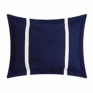Chic Home Marcia 3 Piece Reversible Comforter Set Super Soft Microfiber Pinch Pleated Ruffled Design with Geometric Patterned Print Bedding with Decorative Pillows Shams, Twin, Navy