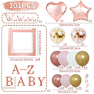 Rose Gold Baby Shower Decorations for Girl - Rose Gold Retro Blush Pink Balloon Arch Garland Kit with Baby Balloon Boxes,Butterfly Stickers for Baby Shower Backdrop Decor, Girl Birthday