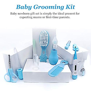 Baby Grooming Kit, Portable Baby Safety Care Set with Hair Brush Comb Nail Clipper Nasal Aspirator etc for Nursery Newborn Toddlers Infant Girl Boys Keep Clean (11 in 1 Blue)