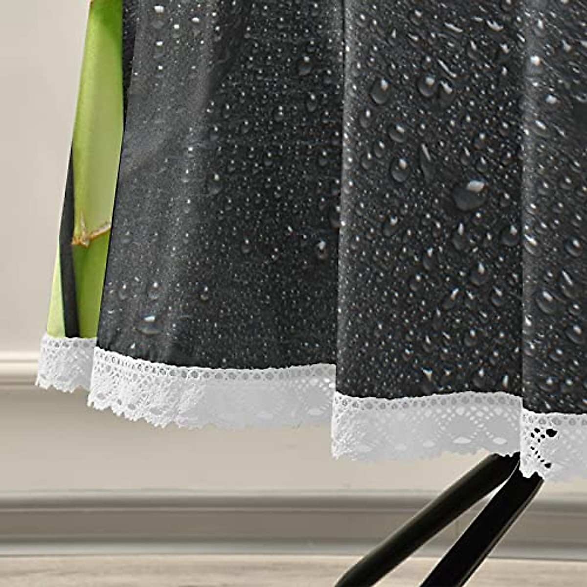 Black Zen Basalt Stones with Dew Green Bamboo on Dark Round Table Cloth, Circle Table Linen White Lace Dinner Tablecloth Mat, Desk Cloth Cover for Home Party Wedding 60 Inches