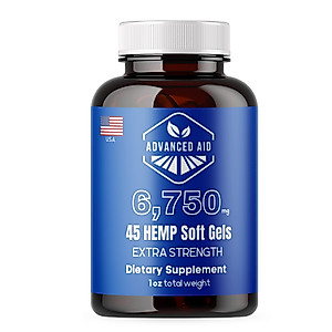 Advanced Aid Natural Premium Organic Hemp Oil 6750mg (150mg per SoftGel ) 45ct Non-GMO Ultra-Pure CO2 Extracted Made in The USA. Read Description