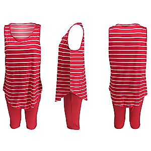 acelyn Women's Striped 2 Piece Outfits Plus Size Casual Summer Tank Tops Biker Shorts Sets (X9244-Red, XL)