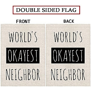 Funny Garden Flag World's Okayest Neighbor Vertical Double Sided Outdoor Indoor Decor Holiday Burlap Yard Sign Flags 12.5 x 18 Inch