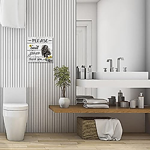 YPY Bathroom Canvas Wall Art Sign: Black White Elephant with Sunflower Picture Poster Wall Decor Funny Bath Room Decoration 12x12 inch