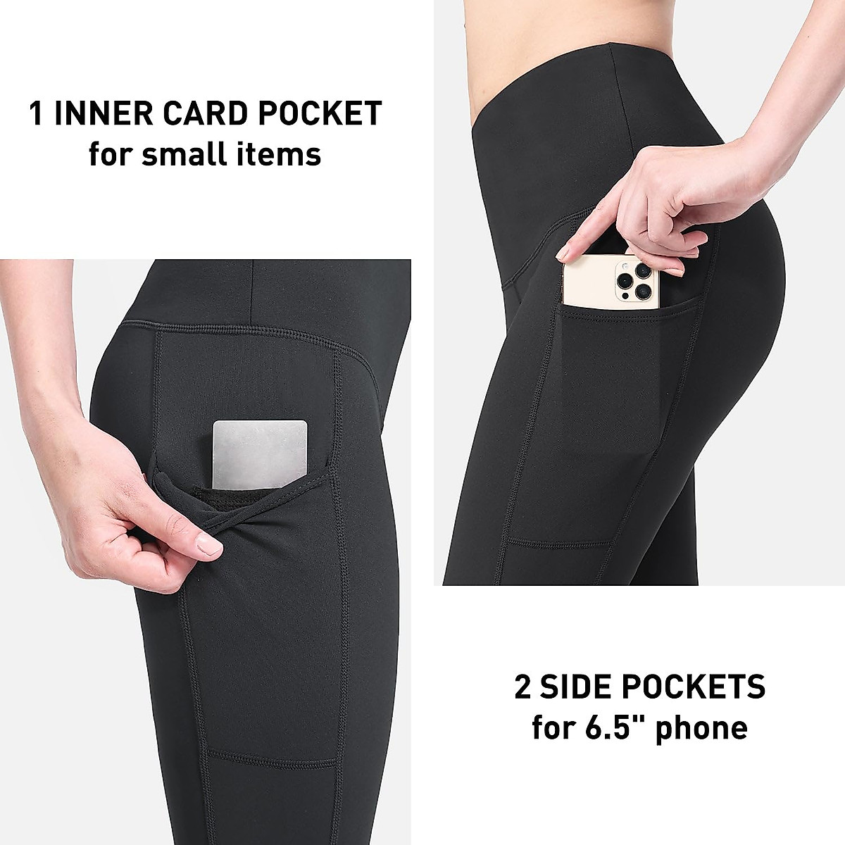 BALEAF Women's Waterproof Leggings Fleece Lined Thermal Warm Winter Yoga Water Resistant Pants with Pockets Black S