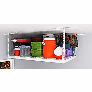 MonsterRax Overhead Garage Storage Rack - Heavy Duty Racks for Garage with 500 lb Capacity, Easy Garage Shelving, Adjustable, Ceiling Mount Storage Shelves 4x6 White (24"-45")
