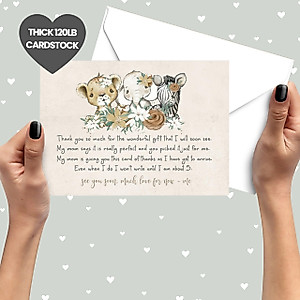 Paper Clever Party Flora Safari Baby Shower Thank You Cards with Envelopes - 25 Pack - 4x6 Blank Notes with Prefilled Message from Baby Girl - Greenery Jungle Design