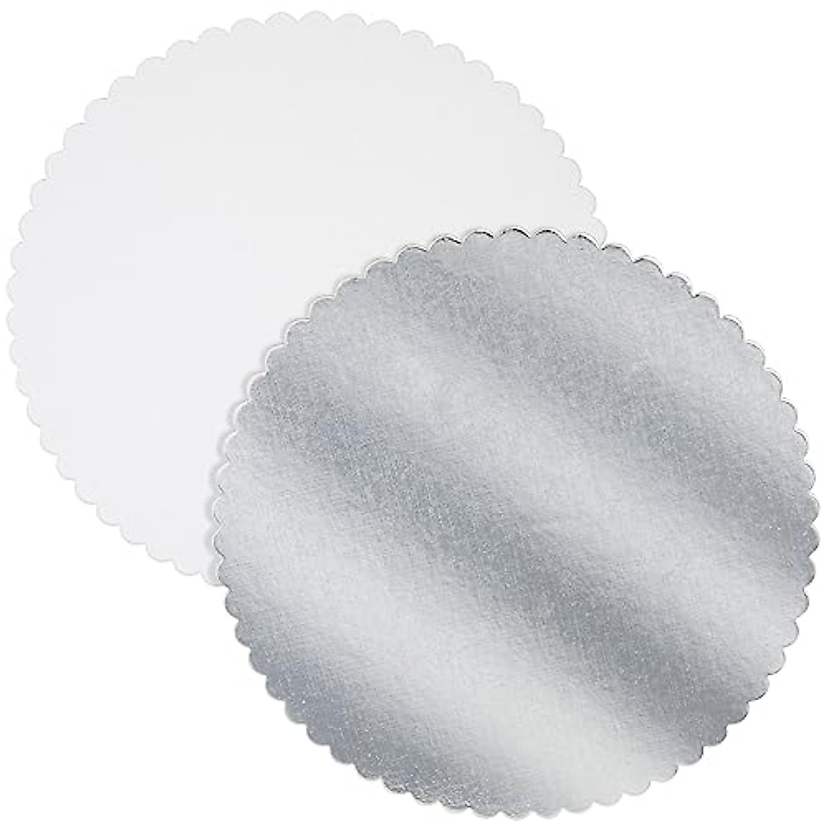12 Pack 10 Inch Cake Board Base, Cardboard Scalloped Platters for Bakeries, Desserts (Silver)