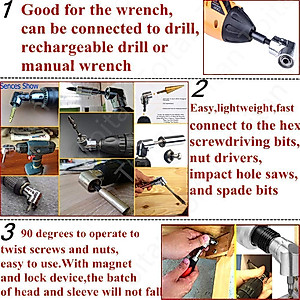 Impact Grade Power Hand Tools Driver Sockets Adapter Extension Set, 3Pcs 1/4 3/8 1/2" Hex Shank Drill Nut Driver Bit Set + 105 Degree Right Angle Driver Extension Screwdriver Drill Attachment