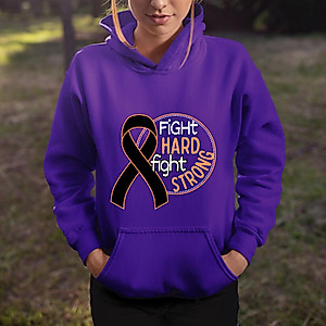 Fight Hard Fight Strong Cancer Fighter Gift Cancer Awareness Leukemia Awareness Orange Ribbon Black and Muticolor Unisex Hoodie