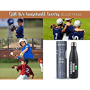 Onebttl Baseball Gifts for Boys, Eat Sleep Baseball Repeat, Stainless Steel 17Oz Water Bottle, Black