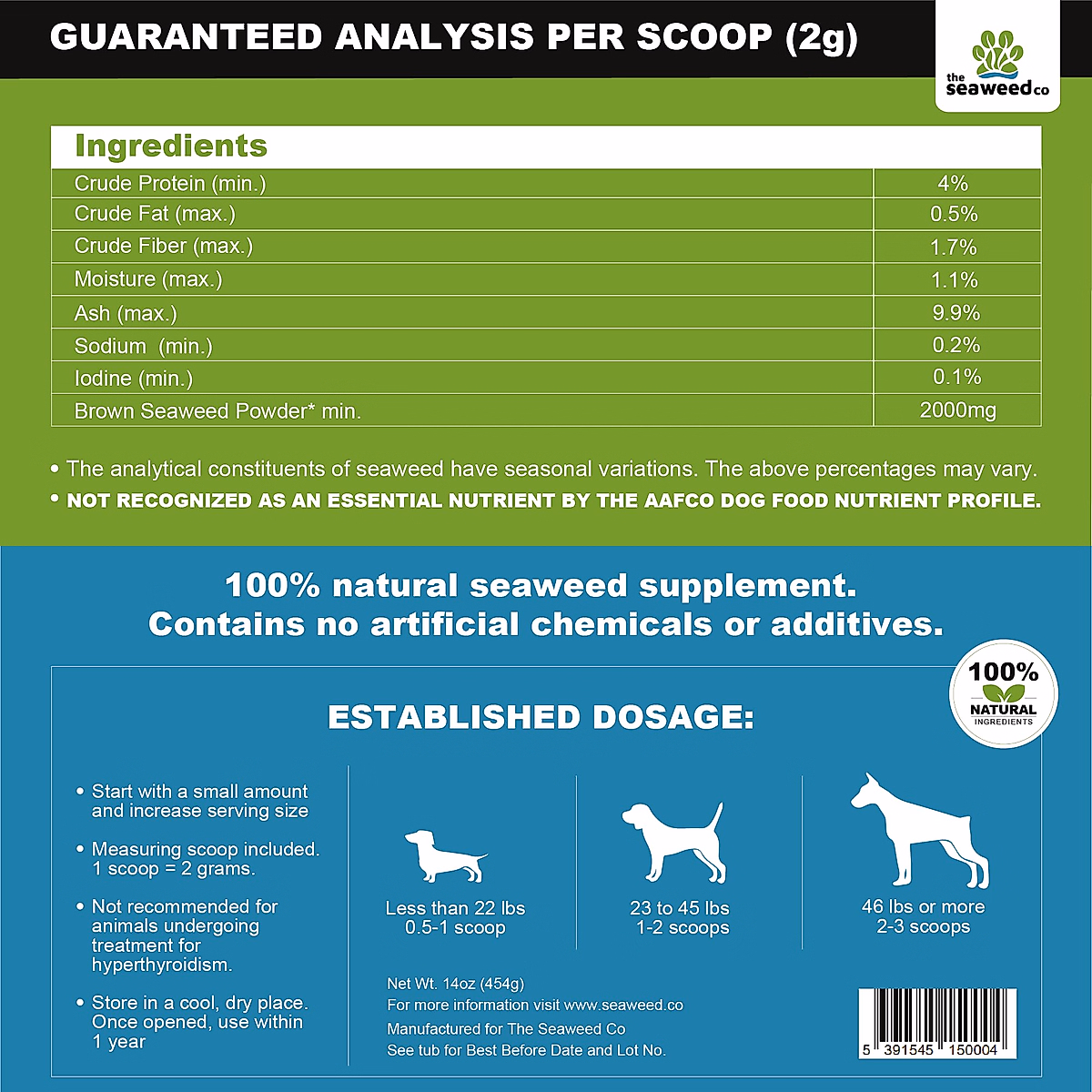 Caniclean Seaweed for Dogs Teeth - Dog Tartar Removal Tool, Plaque Remover, and Breath Freshener - Get Plaque Off Dogs Teeth Naturally. 14oz/396g.