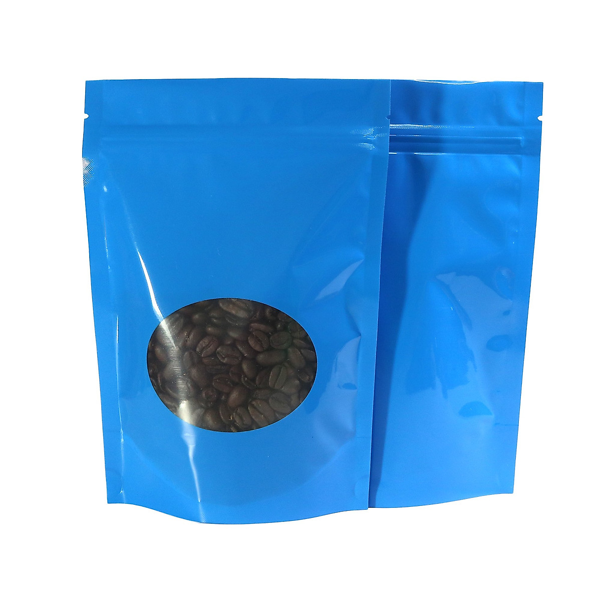 Double-Sided Matte/Glossy Color with Clear Round Window Stand-Up Pouch (100 Bags/Pack) (4" x 6.3", Glossy Blue)