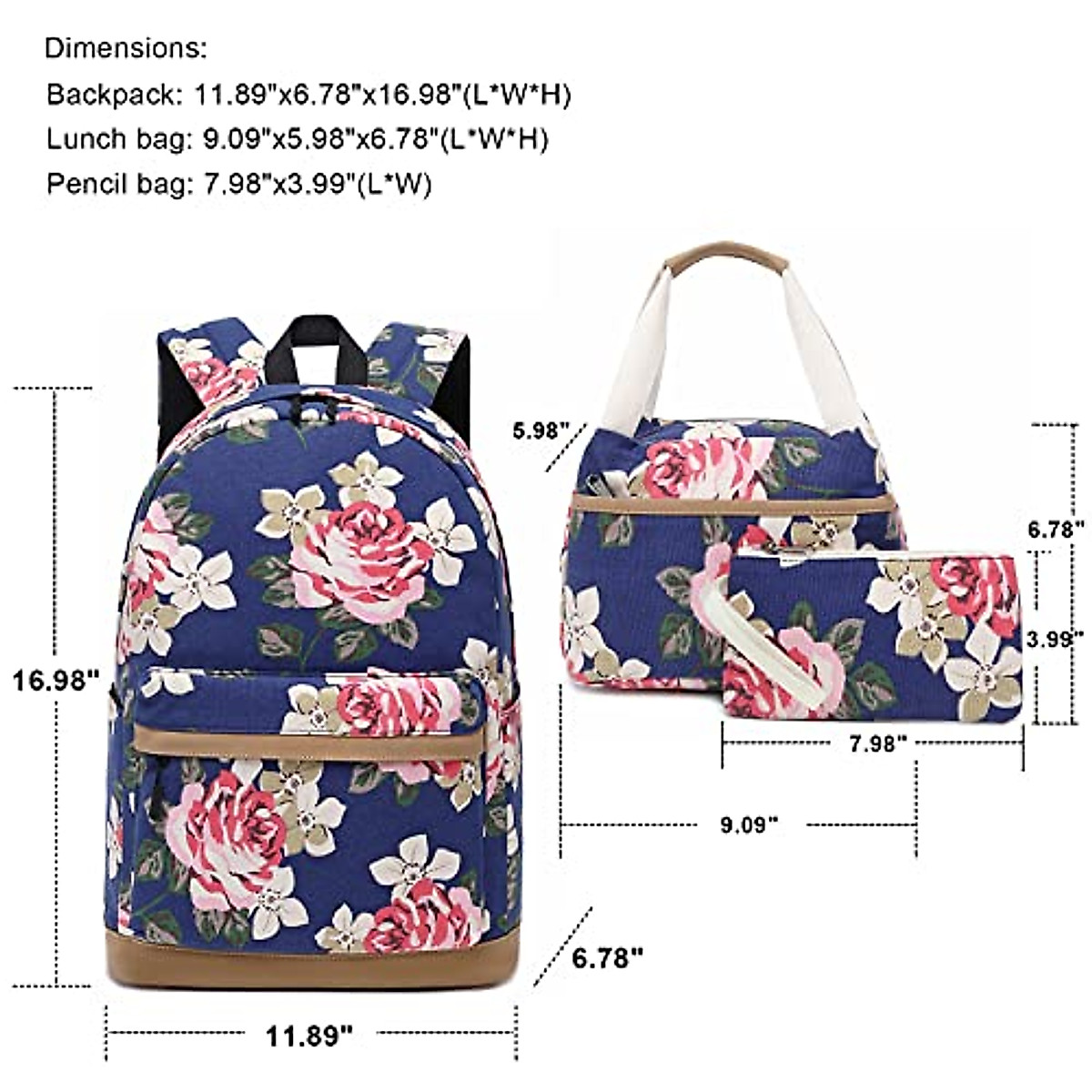 Luxbagsmart Backpack Set for Girls School Backpack Bookbag Schoolbag for Teen Girls Backpack Set 3 in 1 (Blue)