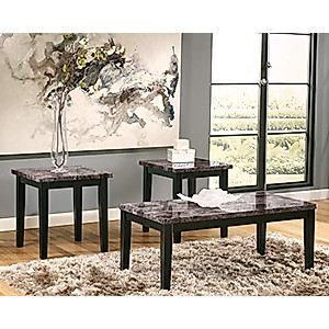 Signature Design by Ashley Maysville Faux Marble Top 3-Piece Table Set, Includes Coffee Table & 2 End Tables, Black