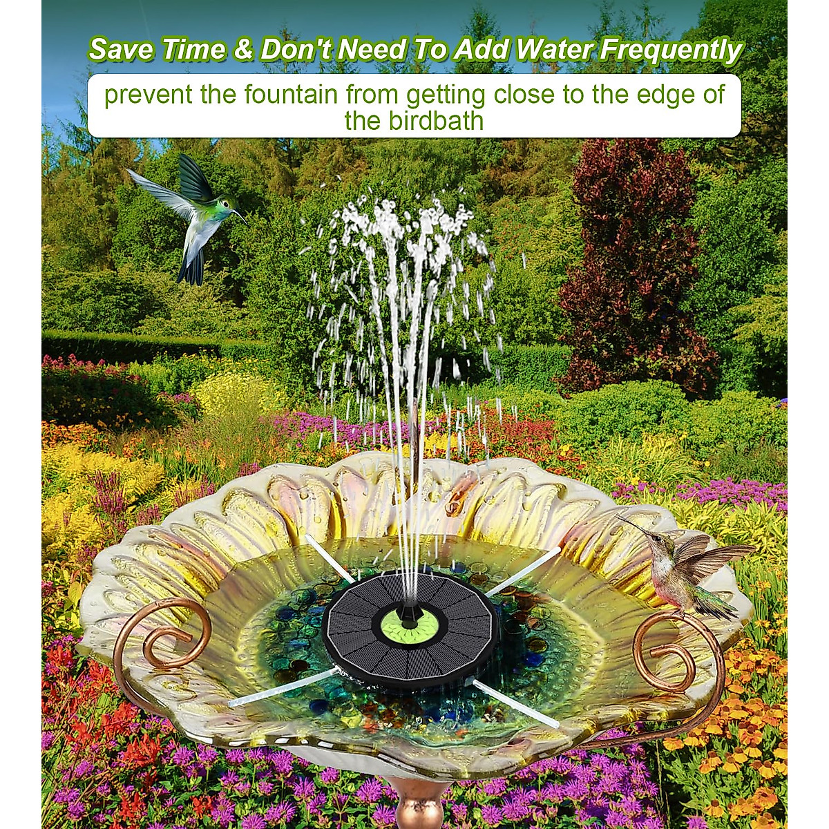 SZMP Solar Fountain 3.5W Bird Bath Fountains with Tender Green Flower 2024 Upgraded 100% Glass Panel, Solar Fountain Pump with 7 Nozzles, Solar Water Fountain for Hummingbirds, Garden, Pond (Black)