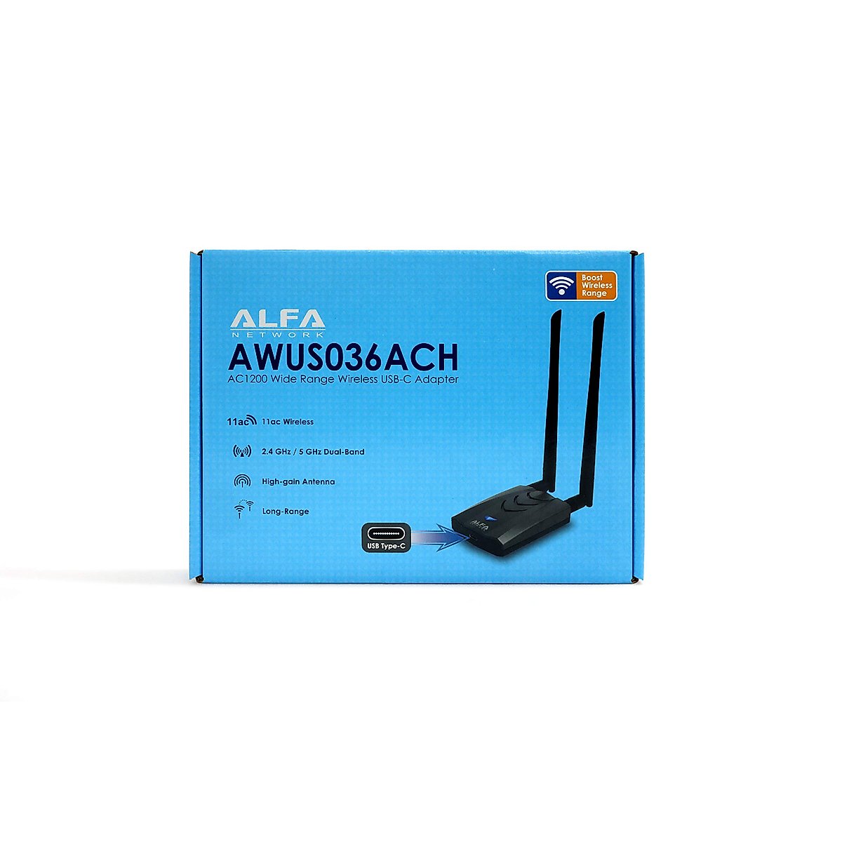【New Version Type-C WiFi USB】 ALFA AWUS036ACH Long-Range Dual-Band AC1200 Wireless Wi-Fi Adapter w/2x 5dBi External Antennas – 2.4GHz 300Mbps/5GHz 867Mbps – 802.11ac & A, B, G, N