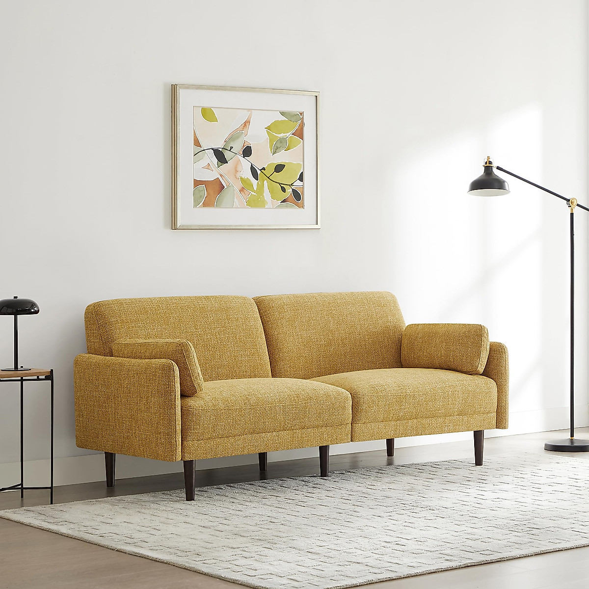 CHITA Mid-Century Modern Sofa, Fabric Couch for Living Room with Solid Wood Leg, No-Tools Assembly, 73''W, Mustard