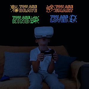 Game Wall Decals Glow in The Dark, Gamer Sticker Inspirational Wall Decor for Boys Room, Kids Bedroom Playroom Nursery Decoration