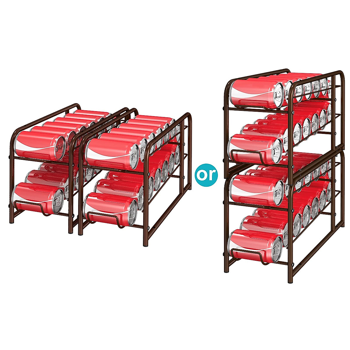 Fogein Mini Soda Can Organizer for Pantry/Refrigerator Pack of 4 Stackable, Soda Can Rack Beverage Dispenser for 221ml/7.5oz Soda Cans(Brown)