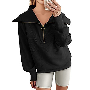 ANRABESS Womens Oversized Half Zip Pullover Sweatshirts Long Sleeve Lapel 1/4 Quarter Zip Up Hoodie Sweater 2023 Trendy Teen Girls Fall Y2k Clothes 808heise-M Black