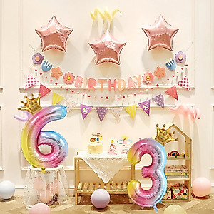 40 Inch Rainbow Gradient Number 2 & Mini Crown Balloon for Birthday Party Decorations, 2nd Birthday Party Decorations, Baby Shower Anniversary Balloons Decorations Supplies