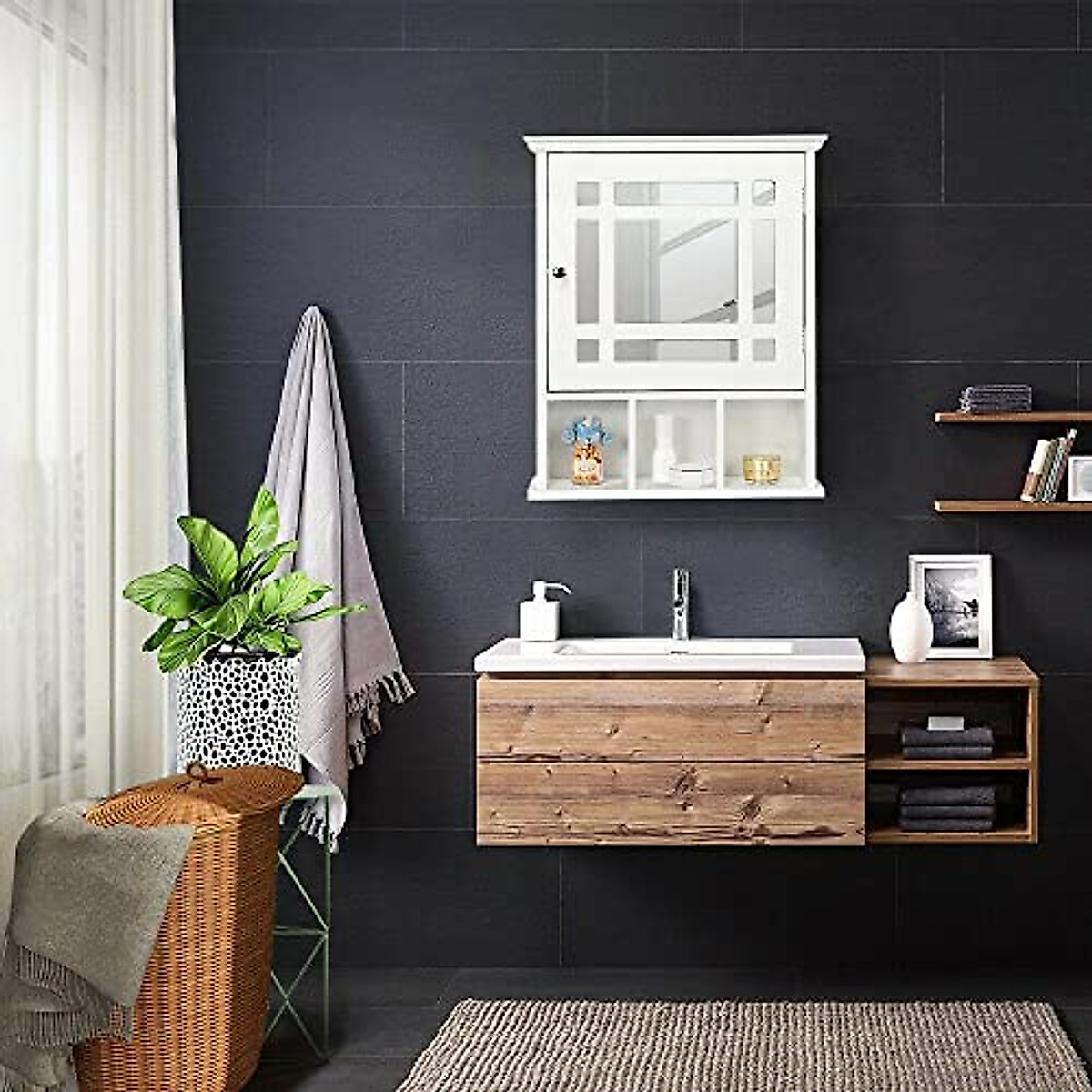Bathroom Cabinet Wall Mount with Mirror Door and Open Shelves Storage Cabinet Storage Cabinet Bathroom Storage Cabinet Organizer Bathroom Cabinet Medicine cabinets Bathroom Storage Cabinet