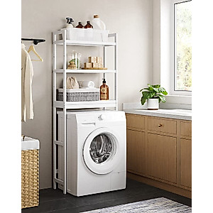 SONGMICS Over The Toilet Storage, 3-Tier Bamboo Over Toilet Bathroom Organizer with Adjustable Shelf, Fit Most Toilets, Space-Saving, Easy Assembly, White UBTS01WT