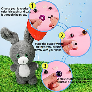 Ferenala 100Pcs 10-30mm Safety Eyes and Noses Large Plastic Craft Crochet Eyes Glitter Doll Eyes with Washers for Plush Animals Stuffed Animals DIY Puppet Bear Toy Doll Making Supplies (Multicolor)