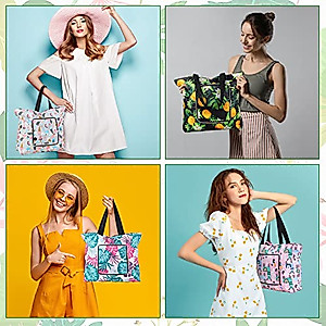 Woanger 4 Pcs Reusable Shopping Bags Washable Foldable Grocery Bags with Handles Zippered Waterproof Tote Oxford(Cute Style)