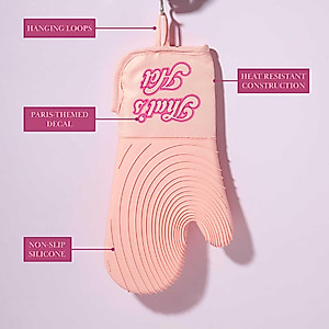 Paris Hilton That's HOT Pink Oven Mitt Set, Heat Resistant Pot Holders Featuring Non-Slip Textured Silicone Grips, 2-Piece Set, Pink