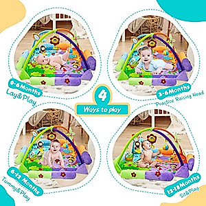 Baby Play Gym Activity Mat - Baby Gyms with 5 Sensory Toys and 1 Gym Mat for Sensory and Motor Skills Development Language Exploration for Baby Multiple Development Gifts for Toddlers