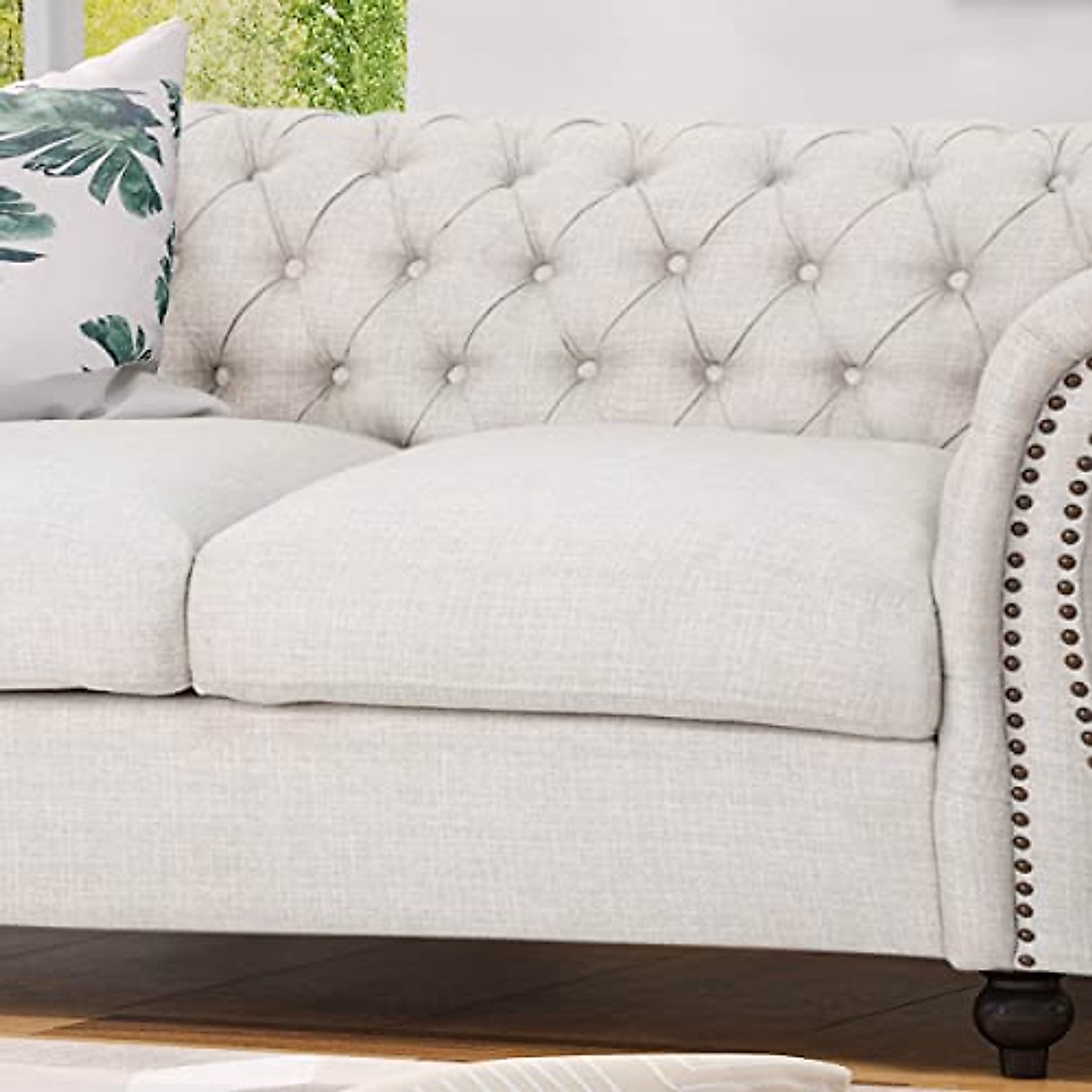 Christopher Knight Home Karen Traditional Chesterfield Loveseat Sofa, Beige and Dark Brown, 61.75 x 33.75 x 27.75