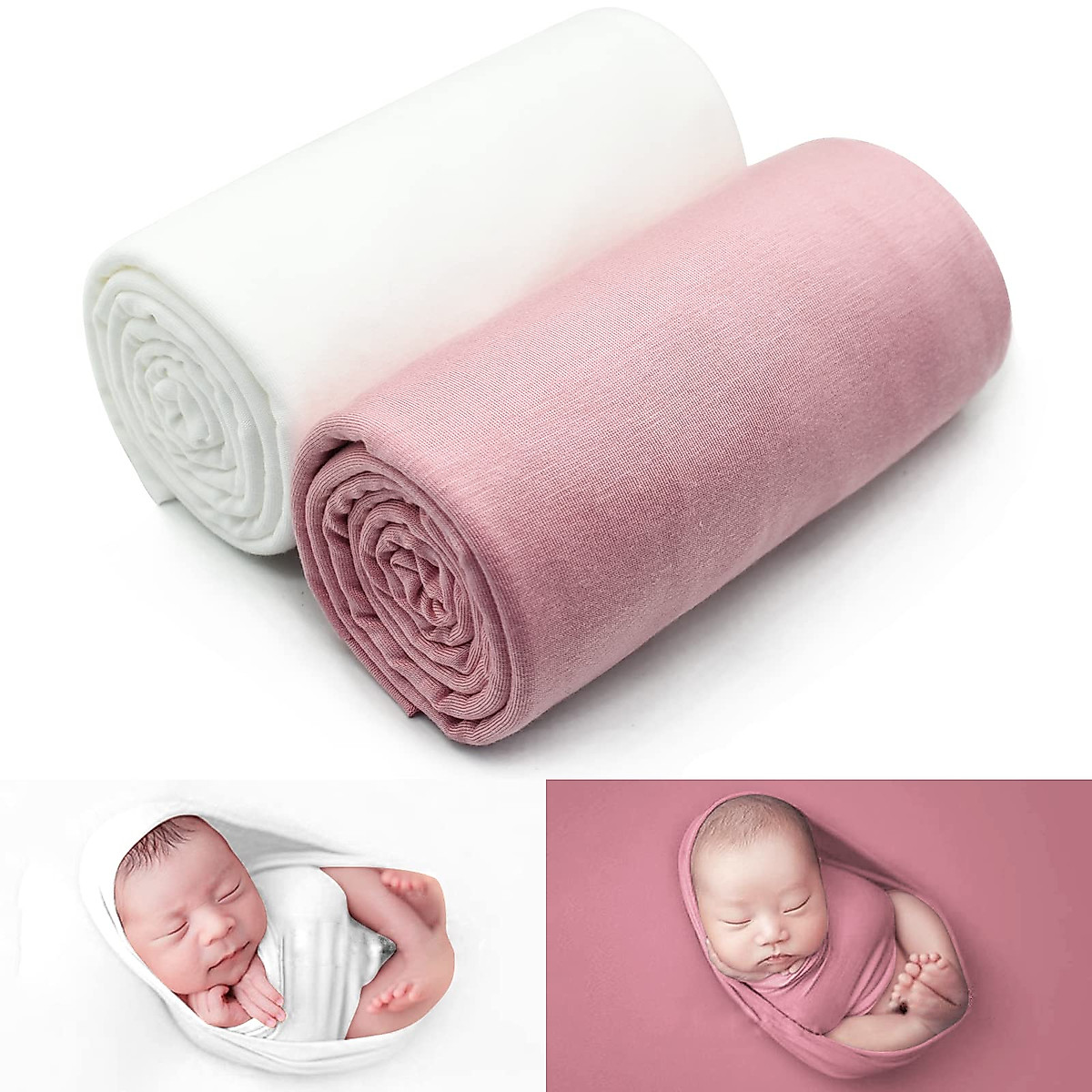OWLOWLA Baby Photo Props Blanket Newborn Photography Shoot Soft Photography Wrap Blanket for Baby Boys Girls(Blush&Ivory)