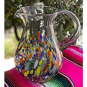 Mexican Hand Blown Glass Pitcher – Confetti Carmen Design (84 oz)