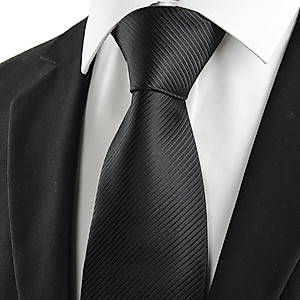 KissTies Mens Jet Black Tie Striped Business Necktie + Gift Box