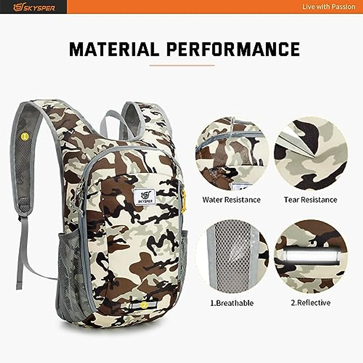 SKYSPER Small Daypack 10L Hiking Backpack Packable Lightweight Travel Day Pack for Women Men(Camouflage)