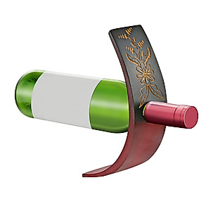 AeraVida Stunning Floral Black and Red Mango Tree Wood Balancing Wine Bottle Holder | Wine Bottle Holder Wooden Stand | Wine Bottle Holder | Decorative Wine Bottle Holder