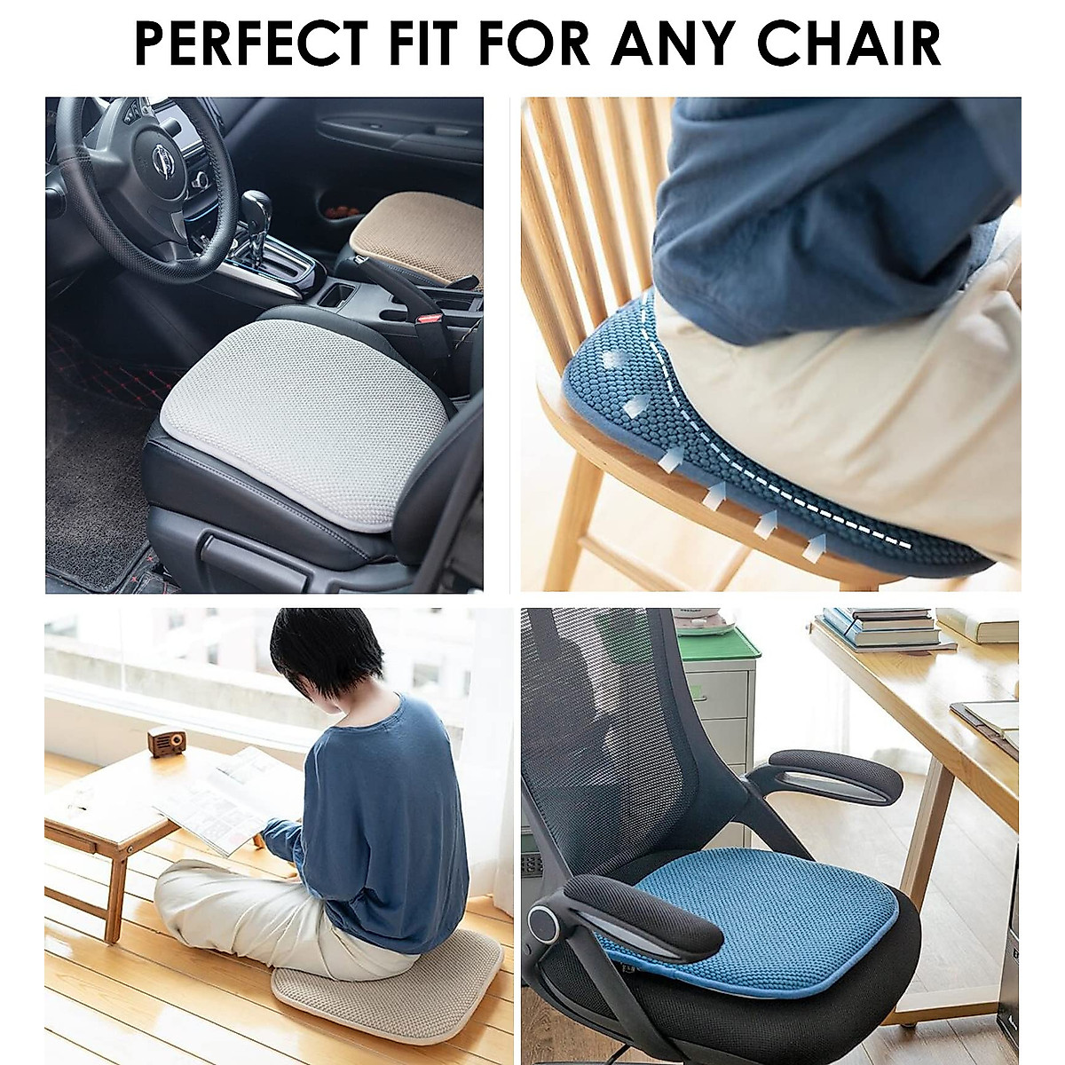 Chair Cushions for Dining Chairs 6 Pack, Office Chairs Cushions for Sofa Dining Room Decor, Car Seat Driver, Memory Foam Pads with Ties Slip Non-Skid Rubber Back Rounded Square 16" x 16" (Beige)