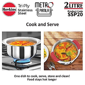 HAWKINS Tri-Ply Stainless Steel Patila/Bhagona/Tope/Sauce Pan, 2 Litre, Silver