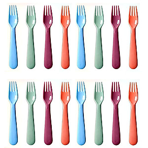 ChaLeeMoo 16Pcs Kids Plastic Forks, Macaron-Colored Kids Eating Utensils, Reusable Toddler Silverware Set, BPA Free, Ideal for School Lunch, Camping, Travel, Party Favors, Dishwasher Safe
