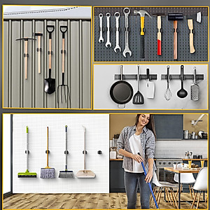 Upgraded Magnetic Broom and Mop Holder Wall Mount, Space-Saving Heavy Duty No Drill Over the Door Broom Gripper RV Camper Wall Organizer,Black,2 Pcs