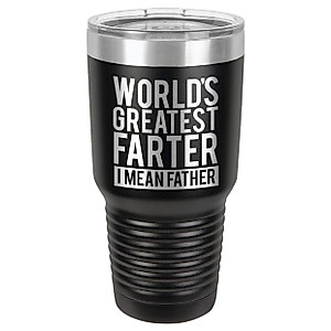 WORLDS GREATEST FARTER BLACK 30 oz Drink Tumbler With Straw and Slide Top Lid | Laser Engraved Travel Mug | Compare To Yeti Rambler | Gift Idea Dad For Father's Day & Birthday