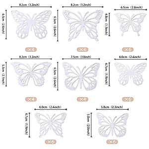 40 PCS Laser 3D Butterfly Cupcake Toppers Hollow Arts Butterfly Cake Decorations for Baby Shower Wedding Fairy Birthday Party Supplies Butterfly Wall Sticker Decoration Mixed Styles Silver