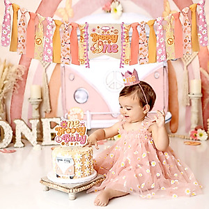 Vansolinne Groovy One High Chair Banner Kit Hippie 1st Birthday Decorations for Pink Boho Cake Smash Daisy Photo Booth Props One Retro Groovy Baby Party Supplies for Baby Girl