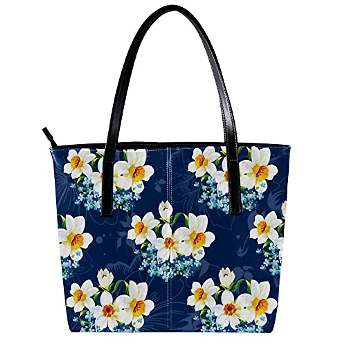 Leather Handbag for Women, Tote Bag Shoulder Hobo Bags for Dating Shopping Daily Purses Daffodils Flower