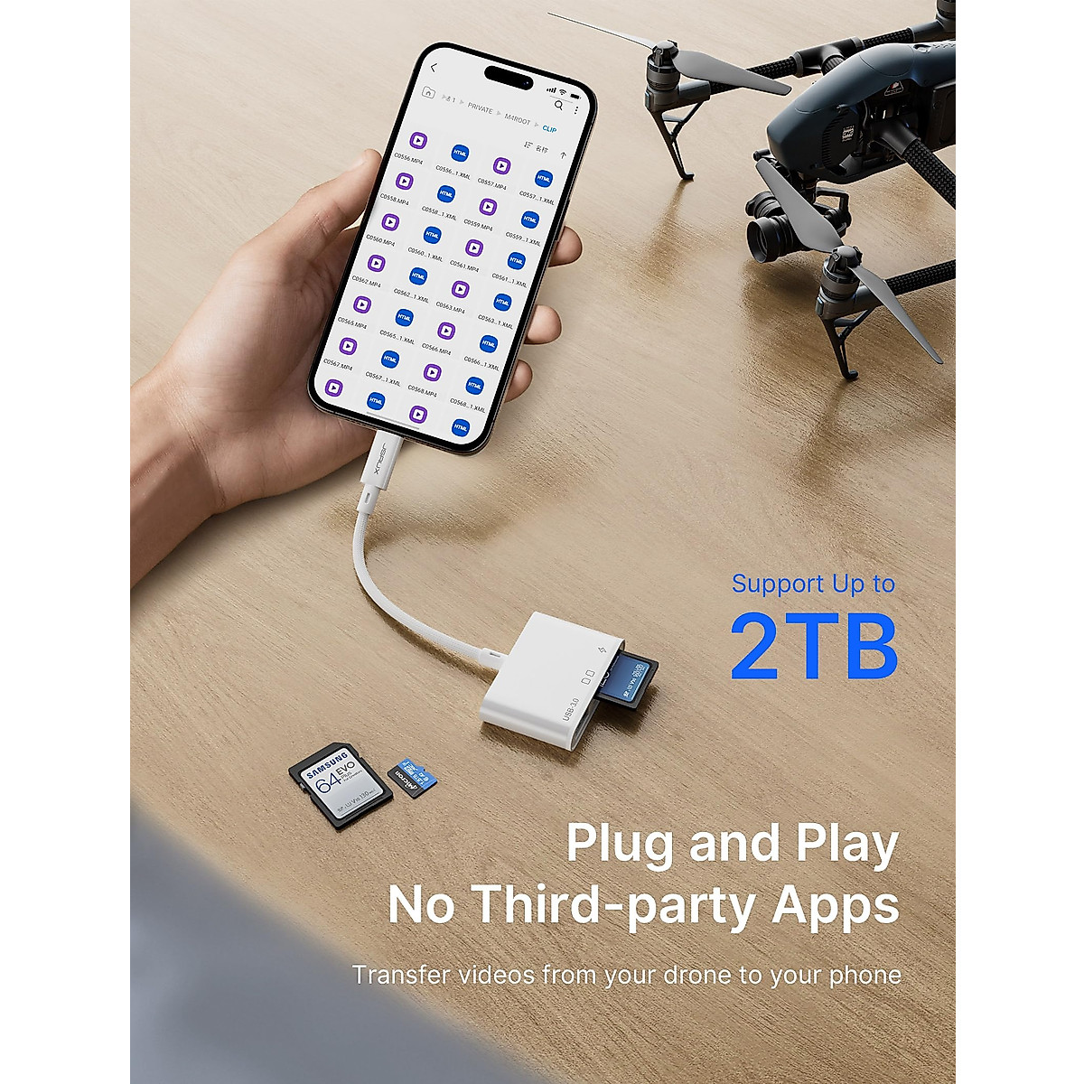 4-in-1 USB C SD Card Reader, JSAUX USB-C Micro SD Card Reader with (USB 3.0 & Charging) Port Compatible with iPhone 16/16 Plus/16 Pro/16 Pro Max, Android, Mac, Galaxy, iPad Pro, Camera -White