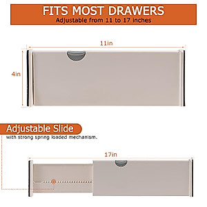 APOCHON 5 Pack Adjustable Drawer Dividers, 4" High, 11-17" Long, Dresser Drawer Divider for Bedroom, Closet, Kitchen, Nursery Organization, Office, Strong & Sturdy Hold, Soft Foam Edges,Beige