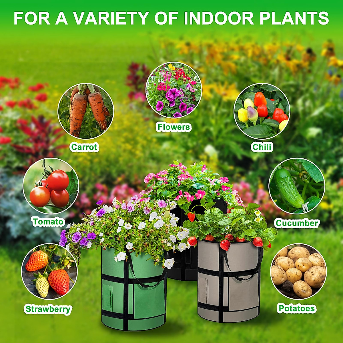 MEKOLIFE Grow Bags 6Pack - 10 Gallon Potato Grow Bags with Window to Harvest, Thickened Fabric Pots with Handles, Garden Bags to Grow Vegetables, Potatoes Tomato Chili Carrot