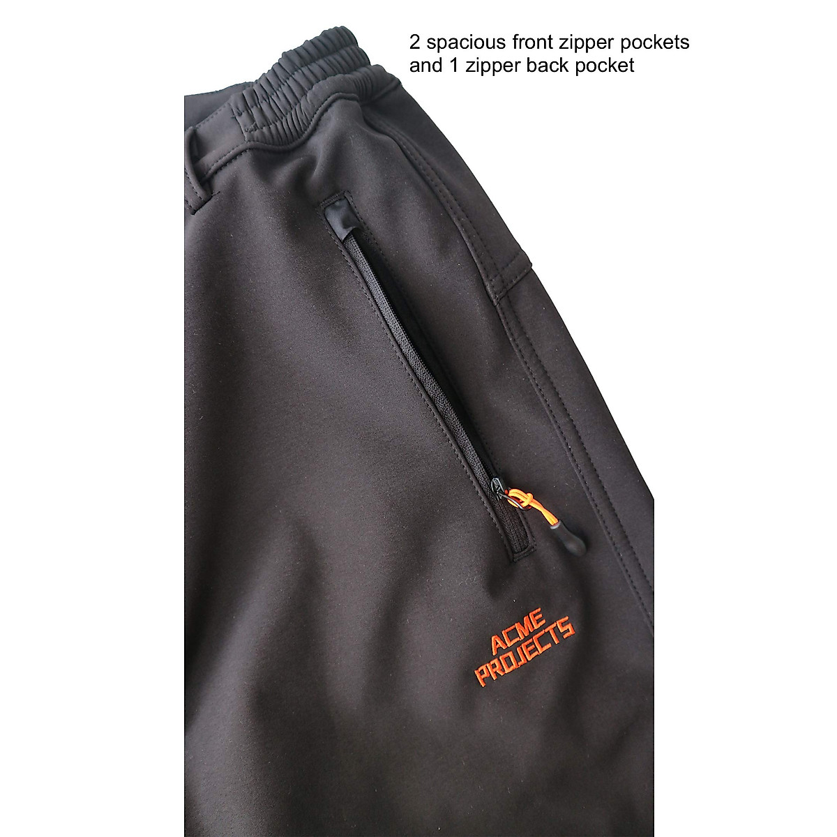 Acmelogy Fleece Lined Softshell Pants Skiing, Snowboarding, Hiking, 100% Waterproof, Breathable, 8000mm/3000gm (Men's, XX-Large, Black)